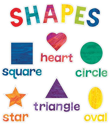 World of Eric Carle 32-Piece Shapes Mini Bulletin Board Set, Eric Carle Colorful Shapes Cutouts for Bulletin Board, White Board, Cork Board, Circle Time, Preschool and Early Learning Classroom Décor