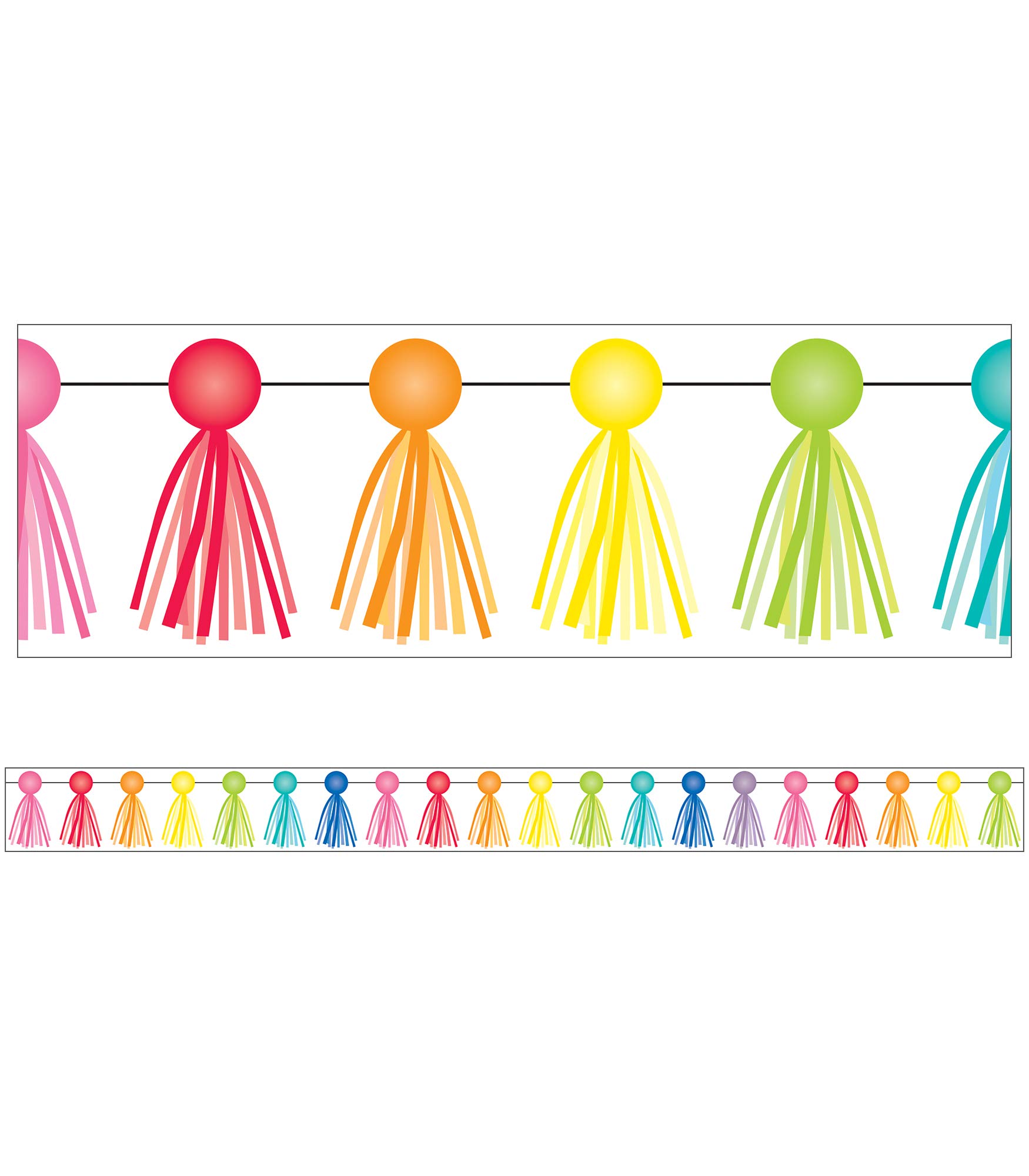 Schoolgirl Style Hello Sunshine Tassel Straight Border―12 Multi-Color Strips for Bulletin Boards, Desks, Lockers, Homeschool or Classroom Decor (36 ft)