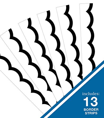 Schoolgirl Style Simply Stylish Black and White Scalloped Border―13 Wavy Line Border Strips for Bulletin Boards, Desks, Lockers, Homeschool or Classroom Decor (39 ft)