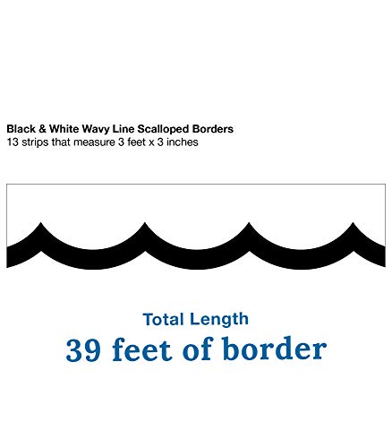 Schoolgirl Style Simply Stylish Black and White Scalloped Border―13 Wavy Line Border Strips for Bulletin Boards, Desks, Lockers, Homeschool or Classroom Decor (39 ft)