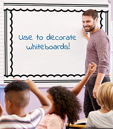 Schoolgirl Style Simply Stylish Black and White Scalloped Border―13 Wavy Line Border Strips for Bulletin Boards, Desks, Lockers, Homeschool or Classroom Decor (39 ft)