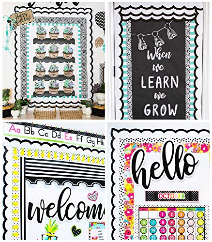 Schoolgirl Style Simply Stylish Black and White Scalloped Border―13 Wavy Line Border Strips for Bulletin Boards, Desks, Lockers, Homeschool or Classroom Decor (39 ft)