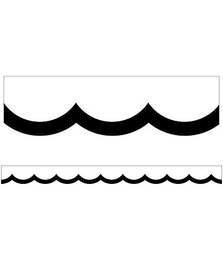 Schoolgirl Style Simply Stylish Black and White Scalloped Border―13 Wavy Line Border Strips for Bulletin Boards, Desks, Lockers, Homeschool or Classroom Decor (39 ft)