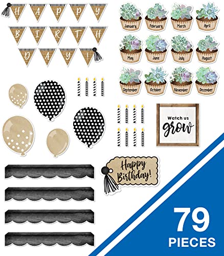 Schoolgirl Style Birthday Bulletin Board Set, Simply Stylish Classroom Decorations, 79 Pieces
