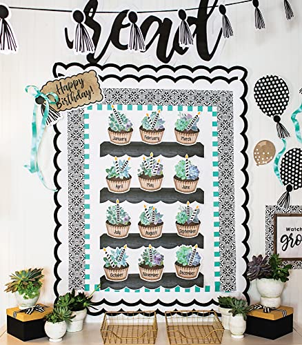 Schoolgirl Style Birthday Bulletin Board Set, Simply Stylish Classroom Decorations, 79 Pieces