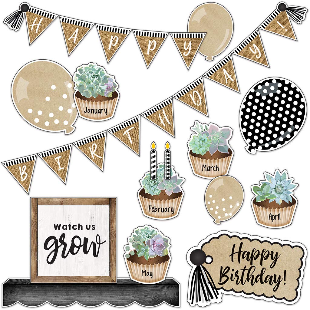 Schoolgirl Style Birthday Bulletin Board Set, Simply Stylish Classroom Decorations, 79 Pieces