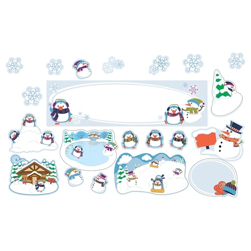 Carson Dellosa 50pc Winter Wonderland Bulletin Board Decorations, Snowflake Decorations, Snowman Decor, Penguin Winter Wonderland Decorations for Bulletin Board, Christmas Decorations, Classroom Decor