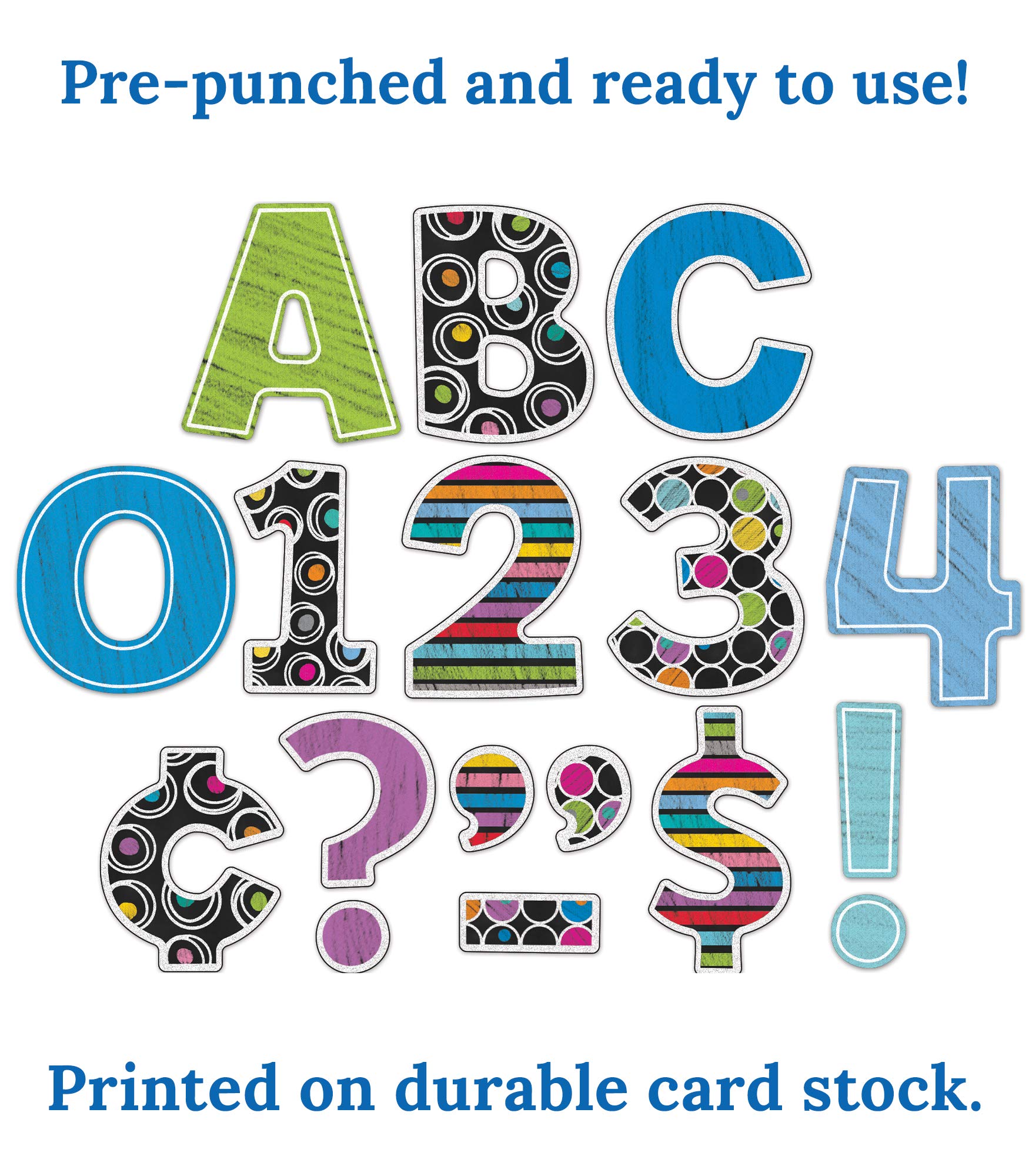Carson Dellosa 76 Piece 4 Inch Colorful Chalkboard Bulletin Board Letters for Classroom, Uppercase Alphabet Letters, Numbers, Punctuation & Symbols, Cutout Letters for Bulletin Boards