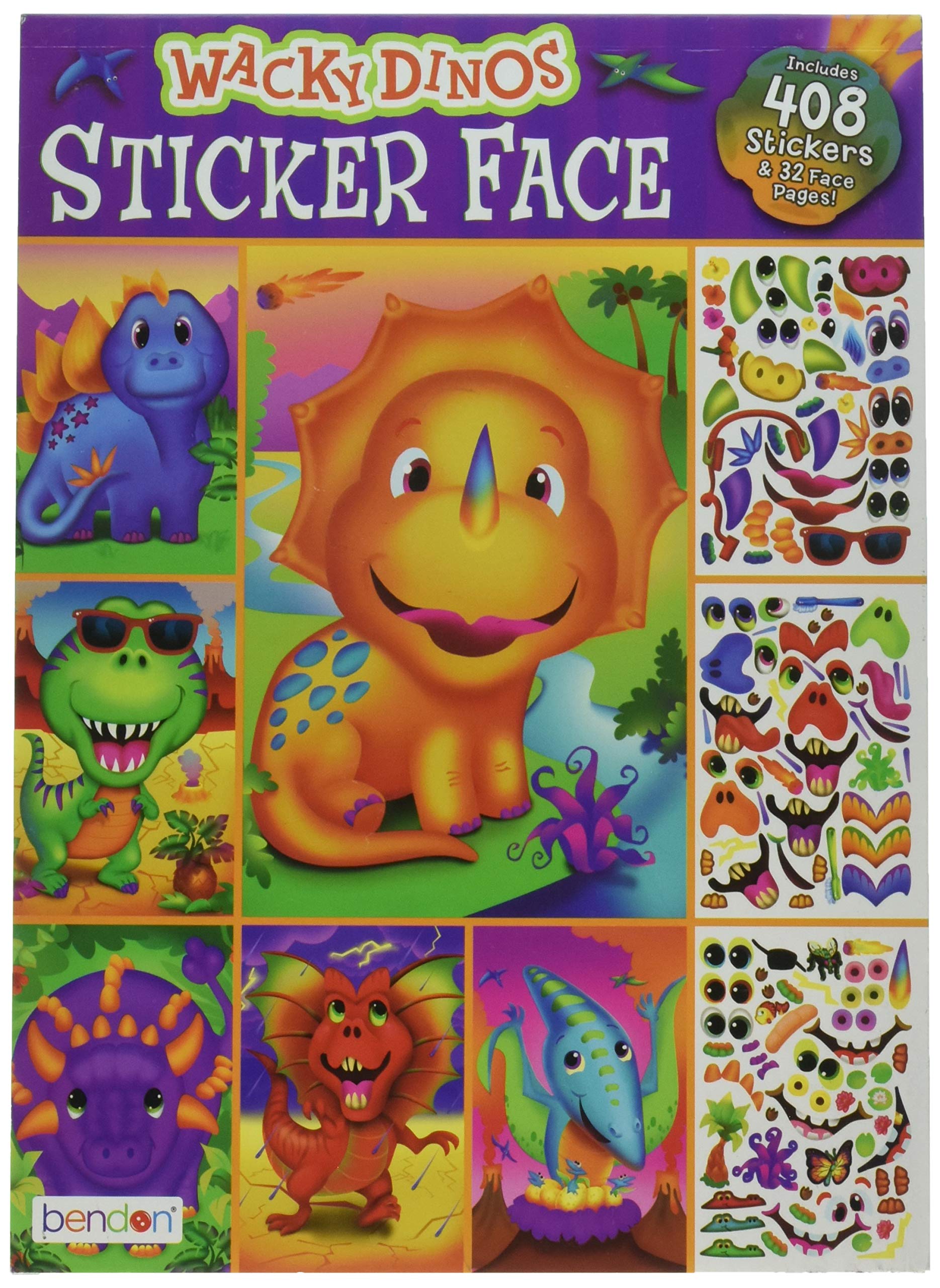 Bendon Wow! Wacky Dinos Sticker Face Book 408 Stickers 32 Face Pages New Edition