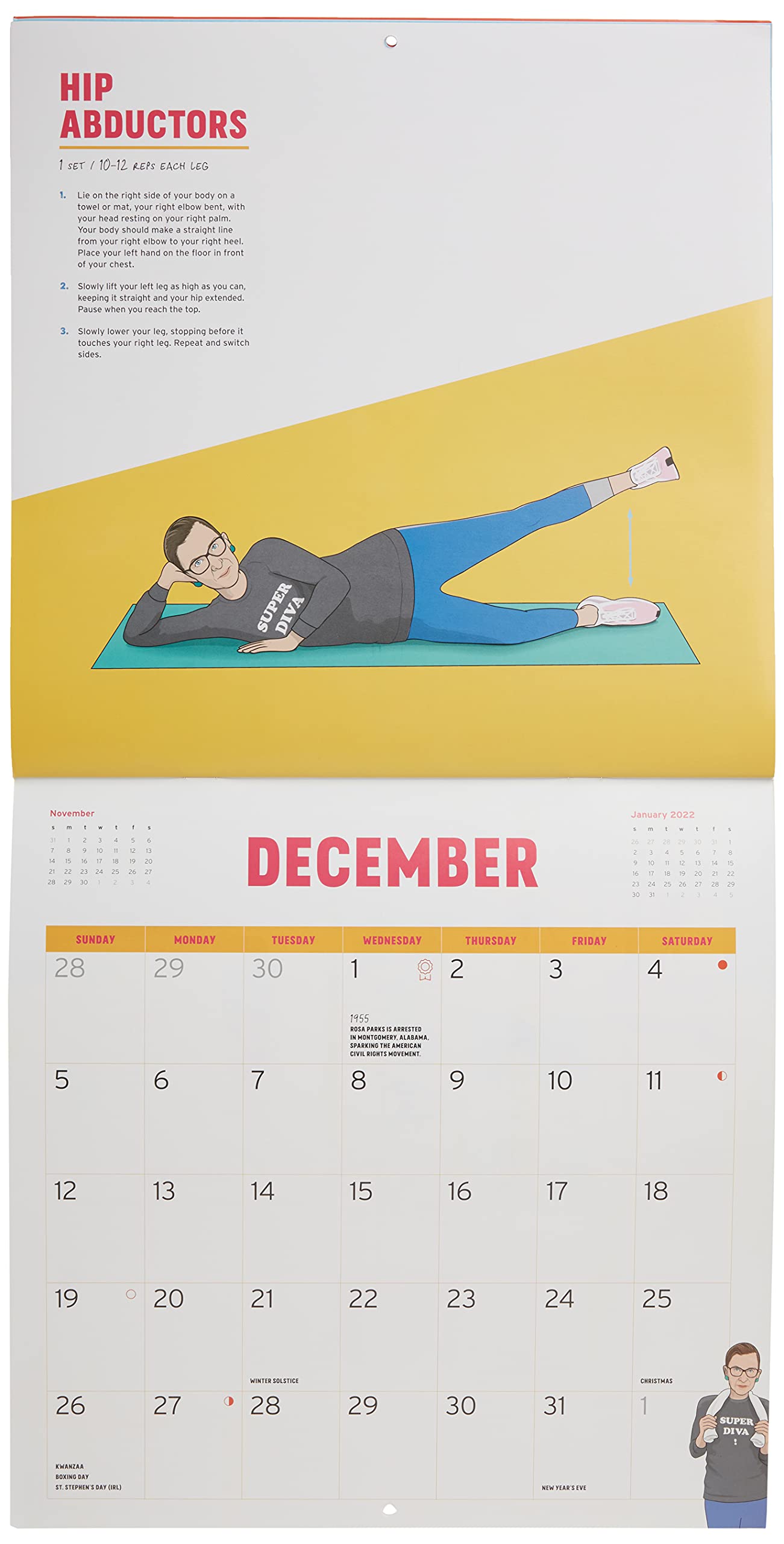 RBG Workout 2021 Wall Calendar: (Ruth Bader Ginsburg Women's Exercise 12-Month Calendar, Monthly Calendar to Work Out with a Supreme Court Justice)