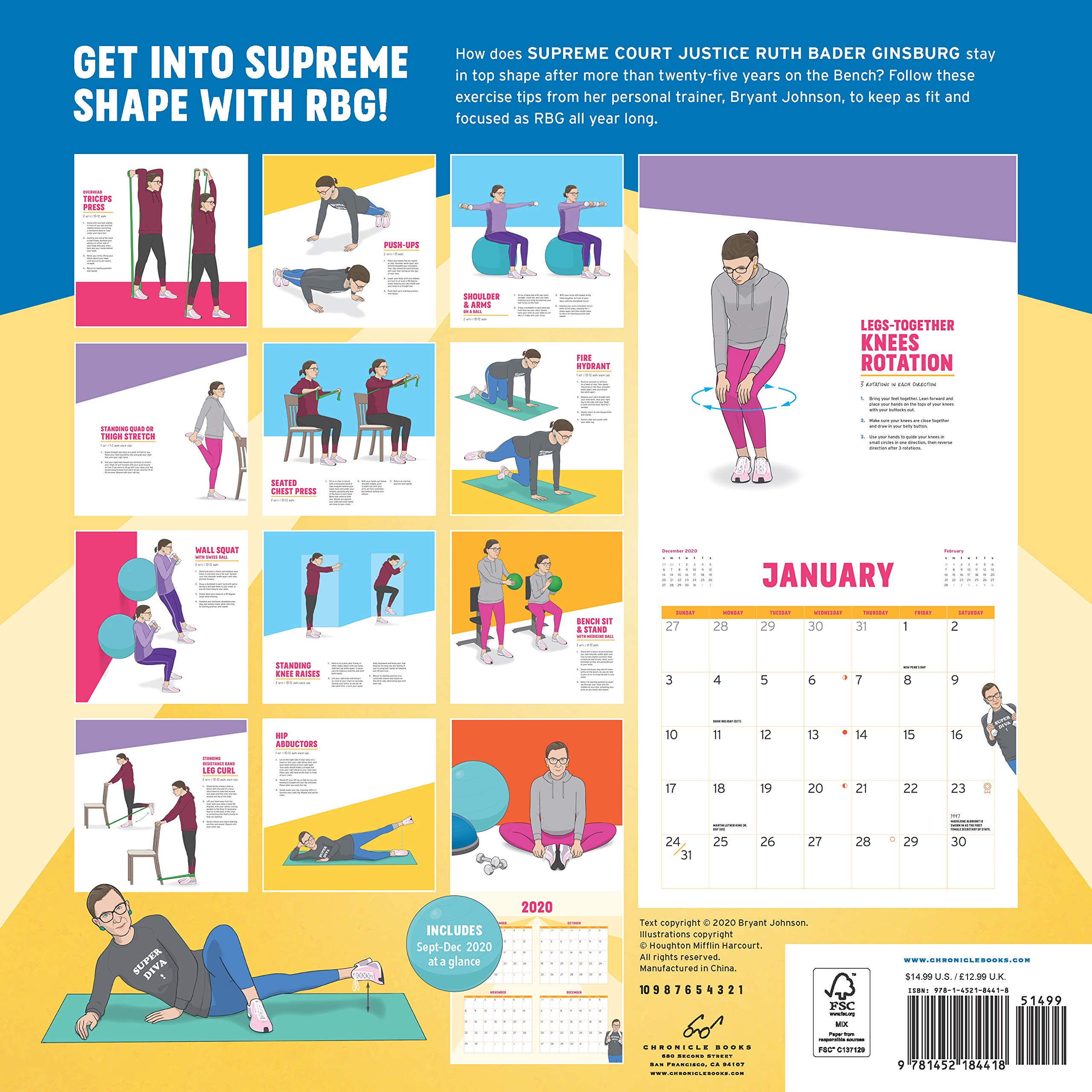RBG Workout 2021 Wall Calendar: (Ruth Bader Ginsburg Women's Exercise 12-Month Calendar, Monthly Calendar to Work Out with a Supreme Court Justice)