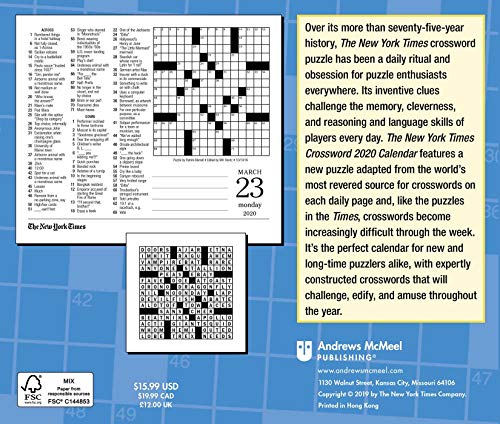 The New York Times Crossword Puzzles 2020 Day-to-Day Calendar