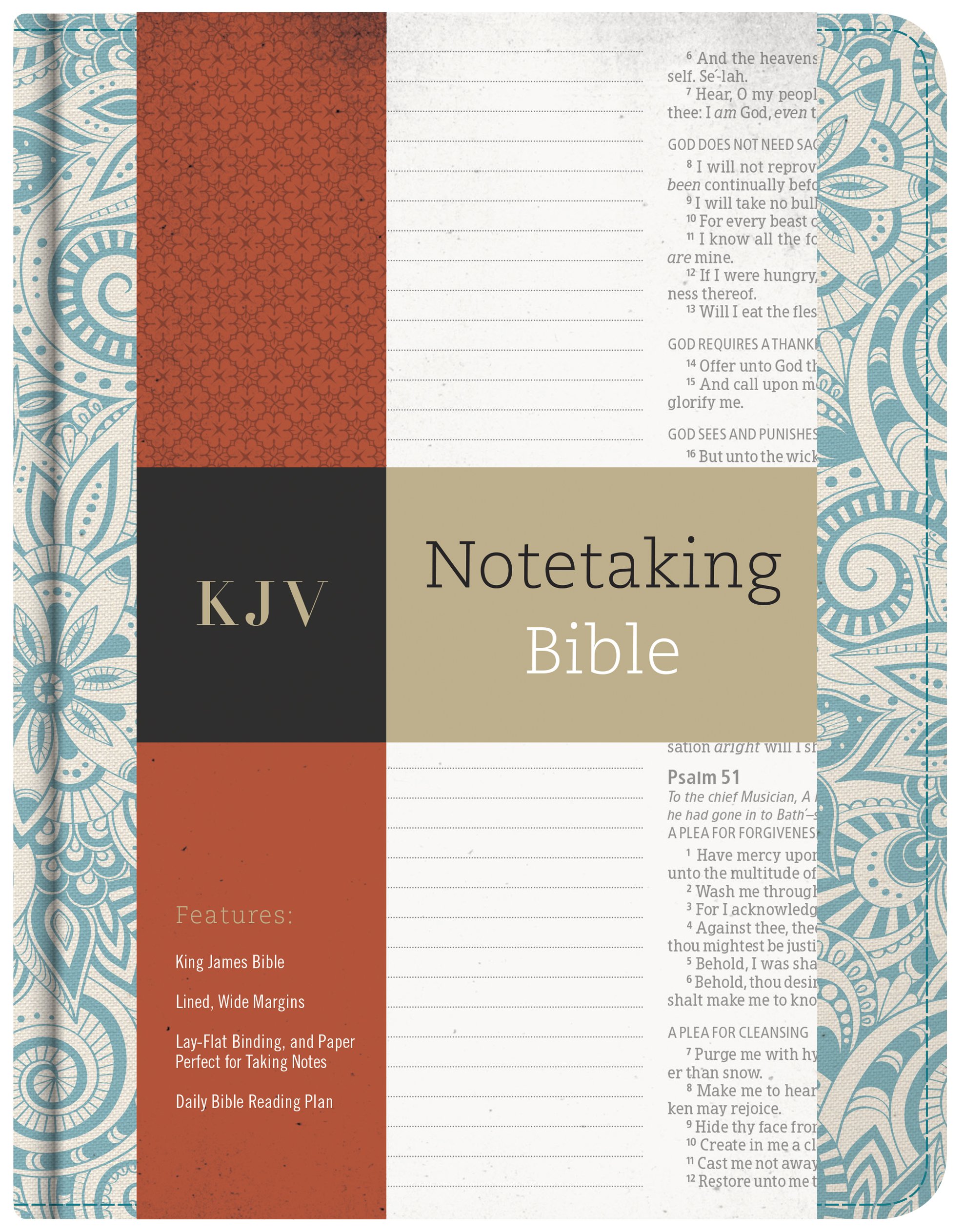 KJV Notetaking Bible, Blue Floral Cloth Over Board, Black Letter, Wide Margins, Journaling Space, Single-Column, Reading Plan, Easy-to-Read Bible MCM Type