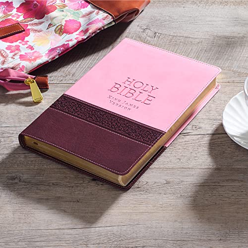 KJV Holy Bible, Thinline Large Print Faux Leather Red Letter Edition Ribbon Marker, King James Version, Pink/Brown (KJV Thinline LP Editions)
