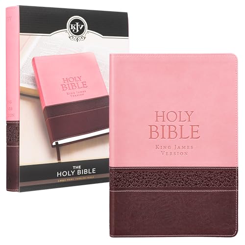 KJV Holy Bible, Thinline Large Print Faux Leather Red Letter Edition Ribbon Marker, King James Version, Pink/Brown (KJV Thinline LP Editions)