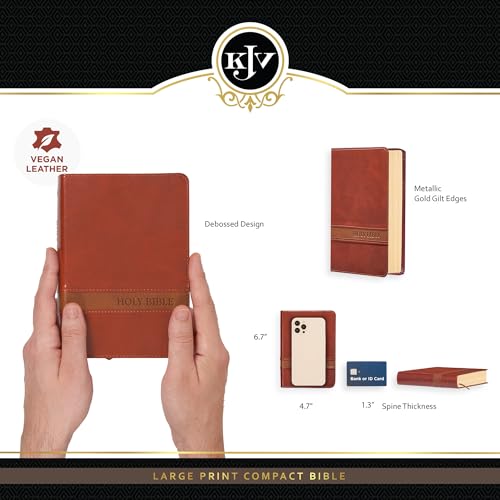 KJV Holy Bible, Compact Large Print Faux Leather Red Letter Edition - Ribbon Marker, King James Version, Brown Two-tone