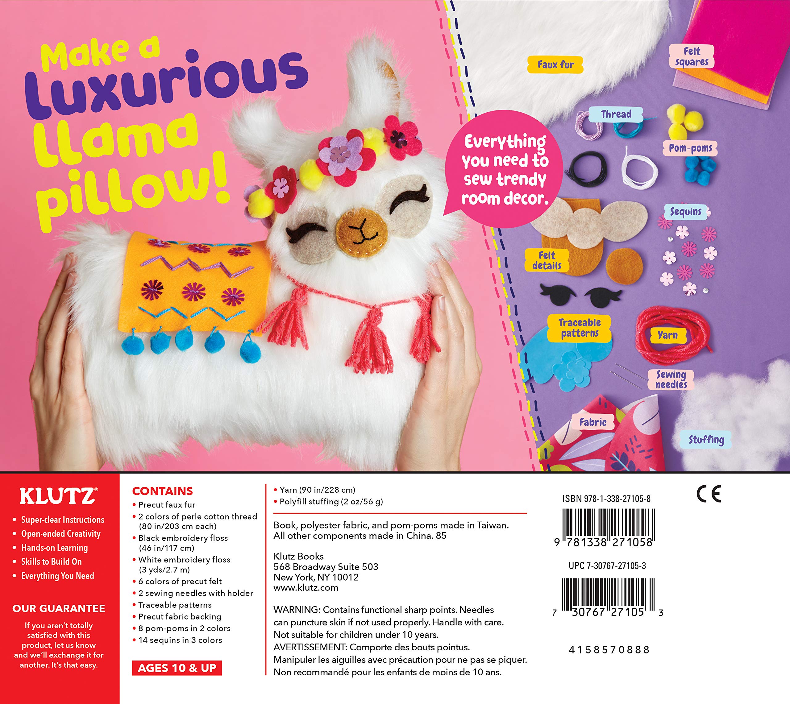 KLUTZ Sew Your Own Furry Llama Pillow Craft Kit Medium
