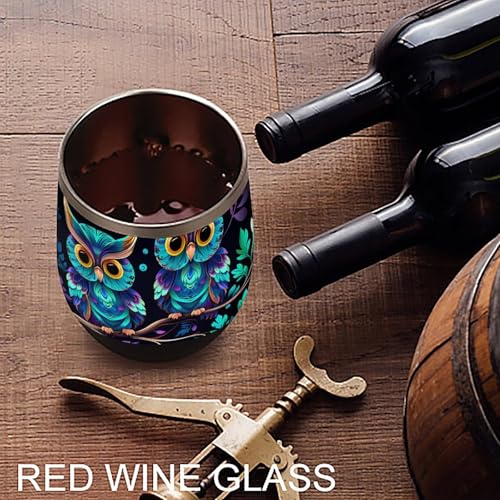 304 Stainless Steel Purple And Green Owl Printed Eggshell Thermos Cup with Switchable Drinking Spout