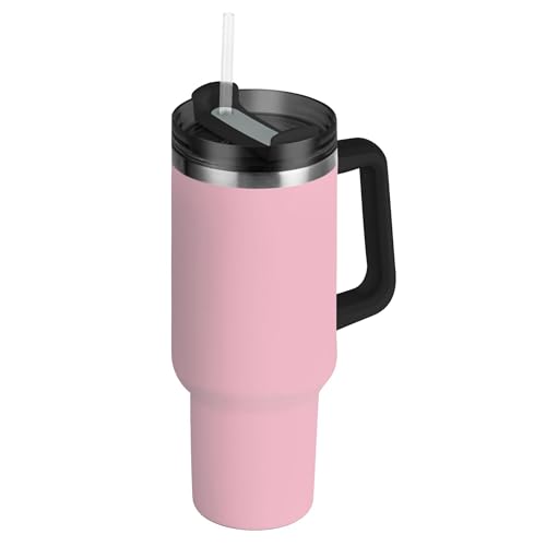 SEHANY Bright Pink 40Oz Tumbler with Lid and Straw, Double Vacuum Stainless Steel Insulated Sports Water Bottle Cup Holder Friendly Leak-Proof Travel Coffee Cup for Iced Drink