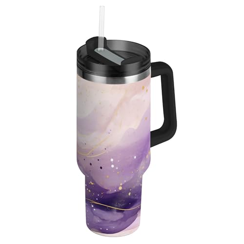 SEHANY Purple Marble 30 Oz Tumbler with Lid and Straw, Double Vacuum Stainless Steel Insulated Sports Water Bottle Cup Holder Friendly Leak-Proof Travel Coffee Cup for Iced Drink