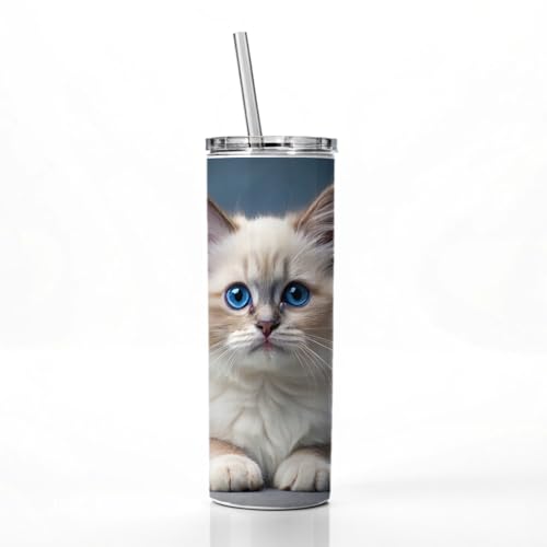 Ragdoll Cat Kitten Photo Skinny Tumbler 20oz with Straw Insulated Water Bottle Gift