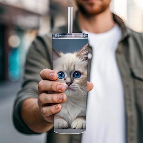 Ragdoll Cat Kitten Photo Skinny Tumbler 20oz with Straw Insulated Water Bottle Gift