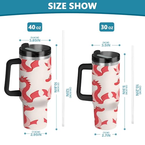 Flradish 30oz Tumbler with Handle, Red Dragon Pattern Stainless Steel Tumbler with Lid and Straws Double Wall Vacuum Insulated Leakproof Coffee Travel Mug