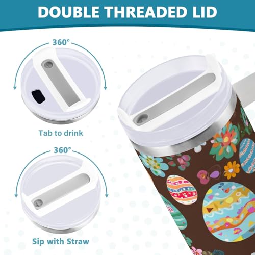 RPLIFE Cute Easter Bunnies Brown 40oz Tumbler with Handle, Stainless Steel Water Bottle with Straw, Travel Coffee Tumbler