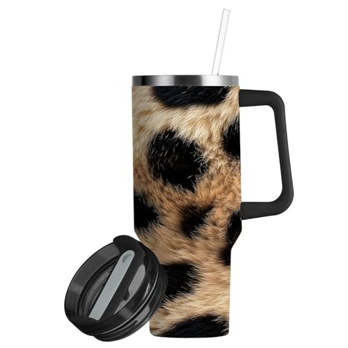Flradish 30oz Tumbler with Handle, Fashion Leopard Print Stainless Steel Tumbler with Lid and Straws Double Wall Vacuum Insulated Leakproof Coffee Travel Mug