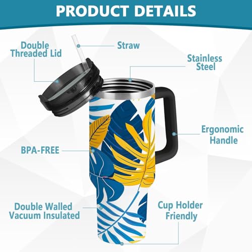 FRCSDIY Leaves Insulated Tumbler with Handle and Straw Lid,30oz Leakproof Stainless Steel Cup BPA-Free Water Bottle