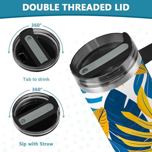 FRCSDIY Leaves Insulated Tumbler with Handle and Straw Lid,30oz Leakproof Stainless Steel Cup BPA-Free Water Bottle