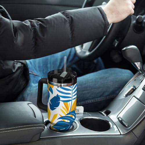 FRCSDIY Leaves Insulated Tumbler with Handle and Straw Lid,30oz Leakproof Stainless Steel Cup BPA-Free Water Bottle