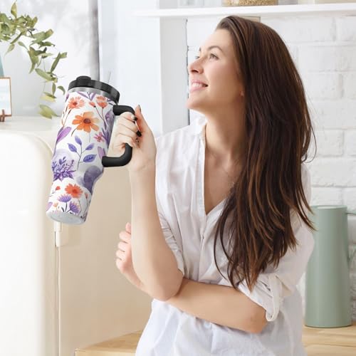 FRCSDIY Cute Rabbit Insulated Tumbler with Handle and Straw Lid,40oz Leakproof Stainless Steel Cup BPA-Free Water Bottle