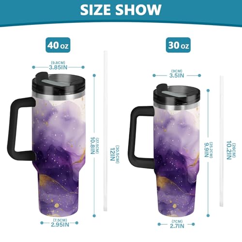 FRCSDIY Marble Insulated Tumbler with Handle and Straw Lid,40oz Leakproof Stainless Steel Cup BPA-Free Water Bottle