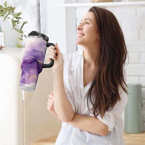 FRCSDIY Marble Insulated Tumbler with Handle and Straw Lid,40oz Leakproof Stainless Steel Cup BPA-Free Water Bottle