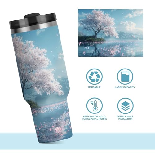 FRCSDIY Lakeside Tree Insulated Tumbler with Handle and Straw Lid,30oz Leakproof Stainless Steel Cup BPA-Free Water Bottle