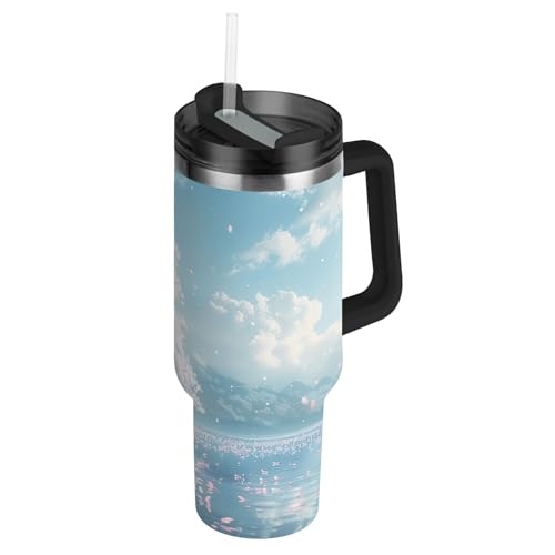 FRCSDIY Lakeside Tree Insulated Tumbler with Handle and Straw Lid,30oz Leakproof Stainless Steel Cup BPA-Free Water Bottle