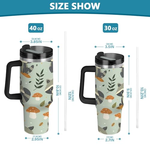 FRCSDIY Cartoon Raccoon Insulated Tumbler with Handle and Straw Lid,40oz Leakproof Stainless Steel Cup BPA-Free Water Bottle