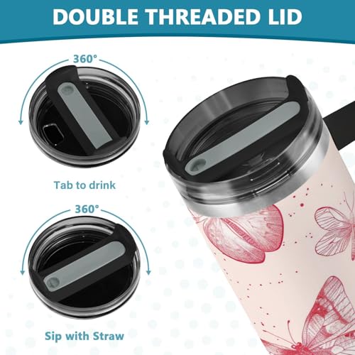 FRCSDIY Beautiful Butterfly Insulated Tumbler with Handle and Straw Lid,30oz Leakproof Stainless Steel Cup BPA-Free Water Bottle