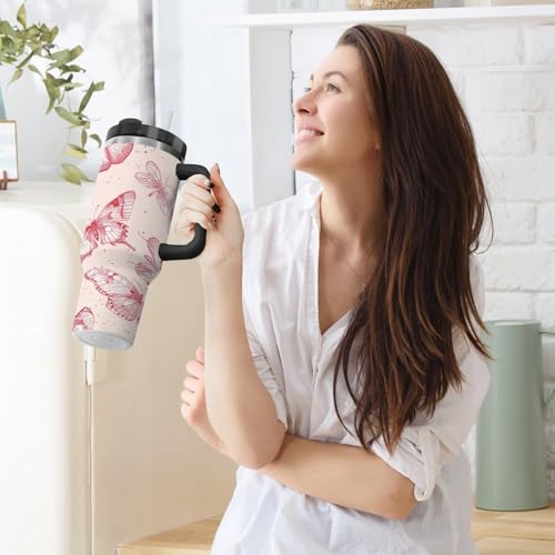 FRCSDIY Beautiful Butterfly Insulated Tumbler with Handle and Straw Lid,30oz Leakproof Stainless Steel Cup BPA-Free Water Bottle