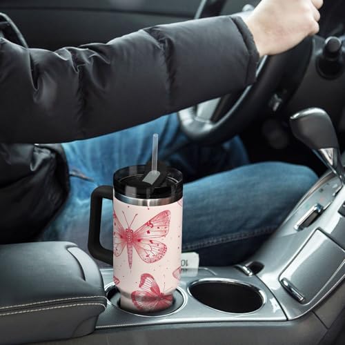 FRCSDIY Beautiful Butterfly Insulated Tumbler with Handle and Straw Lid,30oz Leakproof Stainless Steel Cup BPA-Free Water Bottle