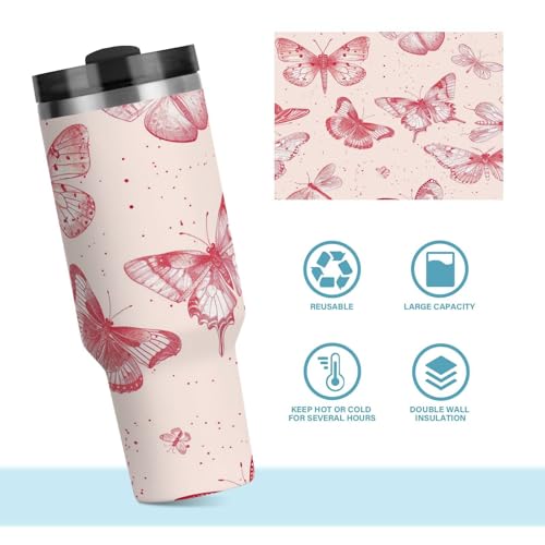 FRCSDIY Beautiful Butterfly Insulated Tumbler with Handle and Straw Lid,30oz Leakproof Stainless Steel Cup BPA-Free Water Bottle