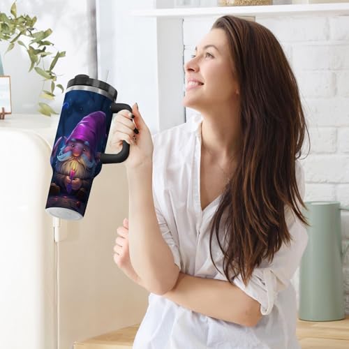 FRCSDIY Cute Gnome Insulated Tumbler with Handle and Straw Lid,30oz Leakproof Stainless Steel Cup BPA-Free Water Bottle
