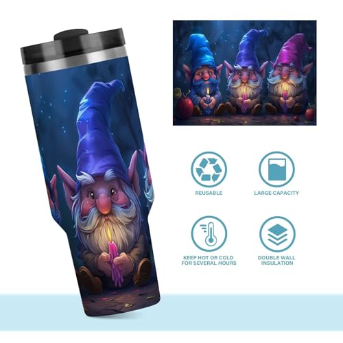 FRCSDIY Cute Gnome Insulated Tumbler with Handle and Straw Lid,30oz Leakproof Stainless Steel Cup BPA-Free Water Bottle