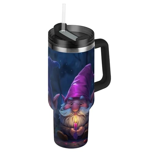 FRCSDIY Cute Gnome Insulated Tumbler with Handle and Straw Lid,30oz Leakproof Stainless Steel Cup BPA-Free Water Bottle