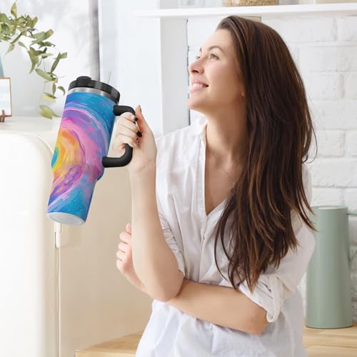 FRCSDIY Colored Vortex Insulated Tumbler with Handle and Straw Lid,40oz Leakproof Stainless Steel Cup BPA-Free Water Bottle