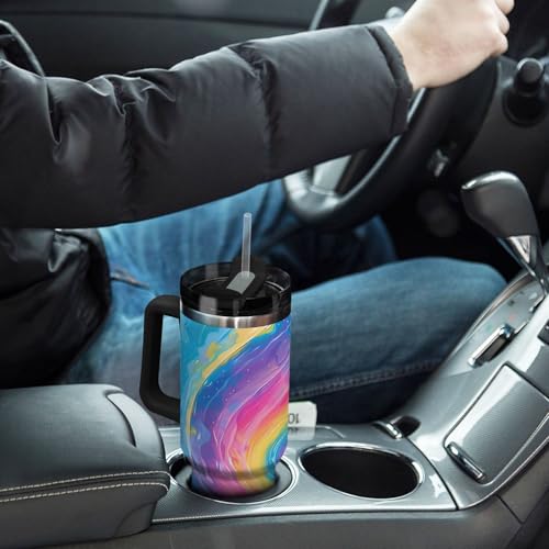 FRCSDIY Colored Vortex Insulated Tumbler with Handle and Straw Lid,40oz Leakproof Stainless Steel Cup BPA-Free Water Bottle