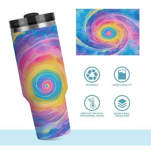 FRCSDIY Colored Vortex Insulated Tumbler with Handle and Straw Lid,40oz Leakproof Stainless Steel Cup BPA-Free Water Bottle