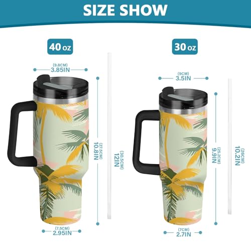 FRCSDIY Coconut Tree Insulated Tumbler with Handle and Straw Lid,30oz Leakproof Stainless Steel Cup BPA-Free Water Bottle