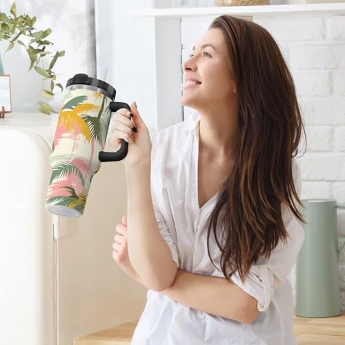 FRCSDIY Coconut Tree Insulated Tumbler with Handle and Straw Lid,30oz Leakproof Stainless Steel Cup BPA-Free Water Bottle